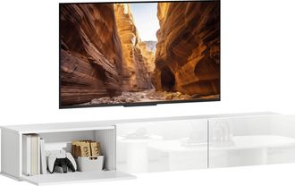 HOMCOM H&auml;nge-TV-Schrank, TV-St&auml;nder bis 82 mit 3 sanft schlie&szlig;enden Faltt&uuml;ren, TV-Schrank f&uuml;r Wohnzimmer, Schlafzimmer und Wohnbereich, 180x31,5x29,8 cm, Wei