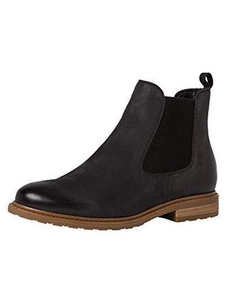 Tamaris Femme Bottines, Dame Bottines Chelsea,Demi-Bottes,Bottines,Bottes de Glisse,Plat,Black Leather,42 EU