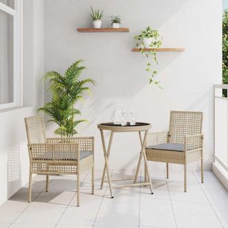 vidaXL 3-teiliges Garten Bistro Set mit Kissen Beige Poly Rattan - Vidaxl
