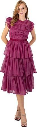 Anaya with Love Womens Pink Midi Dress for Ladies Sleeveless Short Sleeve with Frilly Tiered Ruffle for Wedding Guest Prom Evening Gown Size 42