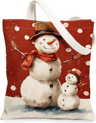 Generic Sacs fourre-tout en toile motif bonhomme de neige, joli motif vacances dhiver, sacs de courses r&eacute;utilisables, l&eacute;gers et lavables en toile pour courses