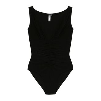Norma Kamali Femme, Tops, Noir, Taille: 40 FR Maillot de bain une pi&egrave;ce fronc&eacute; &agrave; col en V