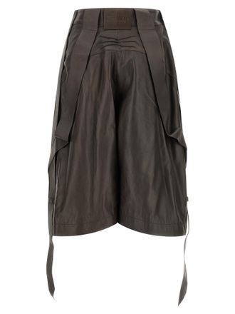 The Attico Lambskin Wide-Leg Bermuda Shorts - Brown