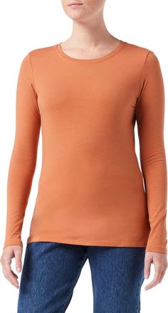 Amazon Essentials Damen Langärmeliges T-Shirt mit Rundhalsausschnitt in klassischer Passform (Erhältlich in Übergröße), Karamell, Größe S