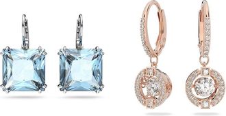 Swarovski Millenia Ohrringe, Blaue, Rhodinierte Damenohrringe mit Strahlenden Swarovski Kristallen & Sparkling Dance Ohrringe, Rund, Weiss, Roségold-Legierungss