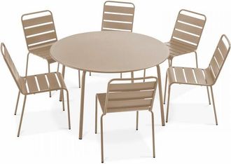 Oviala Oviala - Ensemble table de jardin ronde et 6 chaises en m&eacute;tal taupe - Palavas