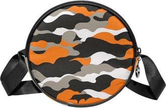 Generic Circle Sac &agrave; bandouli&egrave;re pour femme, petit sac &agrave; bandouli&egrave;re orange camouflage, sac &agrave; dos avec fermeture &eacute;clair, bretelles r&eacute;glables, sac &agrave; main rond 