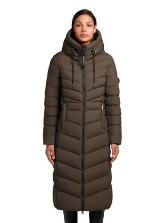 Khujo Damen extralanger Wintermantel warmer Steppmantel mit hohem Kragen und Kapuze Ingram4-YM Dark Green Gr. S