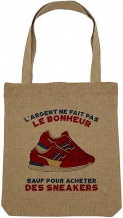 Fabulous Sac Shopping Tote Bag Aspect Lin - Sneakers - Largent ne Fait Pas le Bonheur Mode Sac de Courses Toile Epaisse 360g Beige Naturel Cabas Port&eacute; Epaule S