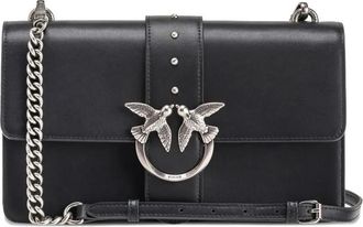 Pinko Pinko Hobo Bags - Shoulder Bag With Silver-Tone Bird Clasp And Chain - Gr. unisize - in Schwarz - für Damen
