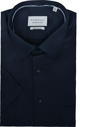 Eterna Herren Kurzarm Hemd Comfort FIT | Marine | Struktur | 100% Baumwolle | Kentkragen Gr. 43