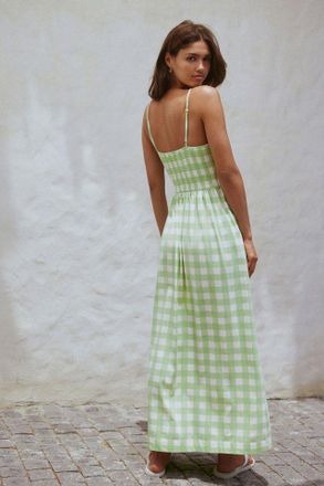 Next Maxikleid Gerafftes Maxi-Tr&auml;gerkleid mit eckigem Ausschnitt (1-tlg)
