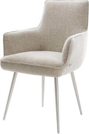 DELIFE Polsterstuhl Heira-Flex mit Armlehnen 4-Fu&szlig; konisch Edelstahl Webstoff Soft Beige Taschenfederkern