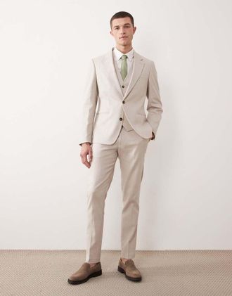 Asos Eng geschnittene Anzugjacke in Stein mit hohem Leinenanteil-Neutral
