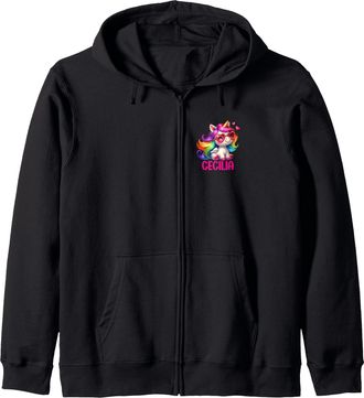 BDAZ Cecilia Personalisierter Name Buntes Einhorn Frauen Mädchen Kapuzenjacke