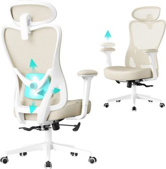 Songmics Chaise de Bureau Ergonomique, Fauteuil de Bureau, Appui-T&ecirc;te et Soutien Lombaire R&eacute;glables, Supporte Jusqu&agrave; 150 kg, Hauteur R&eacute;glable, Beige
