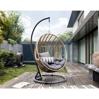 Best Mobilier Samoa - hängesessel - geflochtenes polyrattan beige mit grauen kissen - grau / beige