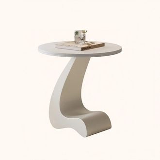 Generic Modern Round Side Table,C Shaped End Table for Couch,Coffee Table with Sintered Stone Tabletop and Metal Frame for Living Room Balcony