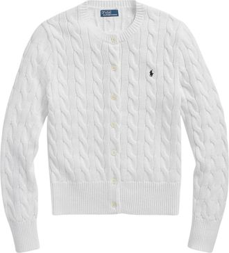 Ralph Lauren Femme, Pulls, Blanc, Taille: 40 FR Cable Knit Sweater with Logo