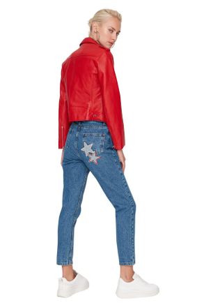 Trendyol Trendyol Womens Herren Hoher Bund Mom Jeans, Blue, 36