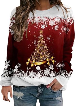 Generic Ydsxlp Chandails de Noël à manches longues pour femme - Pull à col rond - Pull ample - Confortable et léger - Tunique, A - Rouge, 3XL