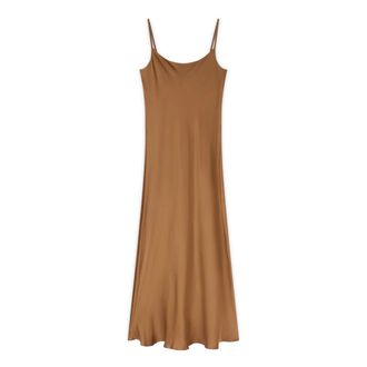 Motivi Langes Satin-Kleid mit d&uuml;nnen Tr&auml;gern - - Dresses - Damen - Beige - 2XS
