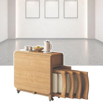 Generic klappbarer esstisch Klappbare Esszimmerst&uuml;hle Set Esstisch im Landhausstil aus Holz mit 4 St&uuml;hlen und Schublade Multifunktionale, klappbare K&uuml;chentisc