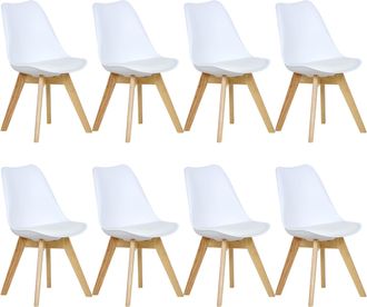 Woltu Esszimmerstühle 8er Set, Skandinavische Küchenstühle Retro Design, Sitzfläche aus Kunstleder, mit Massivholz Beinen, bis 150 kg belastbar, Weiß