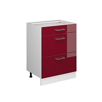 Vicco Meuble Bas Universel R-Line, Rouge Bordeaux Haute Brillance/Blanc, 60 cm avec tiroirs, sans Plan de Travail