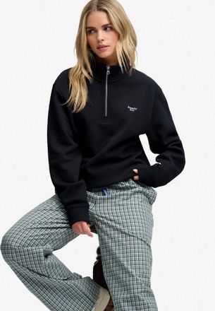 Superdry Sweatshirt SIGNATURE EMB HALF ZIP mit Stehkragen, aus Baumwolle und Polyester, Loose Fit, unifarben