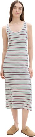 Tom Tailor Damen Basic Midi-Kleid mit Waffel-Struktur, white multicolor stripe, M