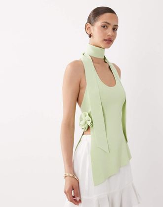 SNDYS Top en maille &agrave; dos nu et encolure foulard - Vert matcha
