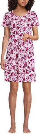 Lands End Knielanges Kurzarm-Nachthemd aus Baumwolle, Damen, Gr&ouml;&szlig;e:44-46 regular, Pink, Baumwolle, by Lands End