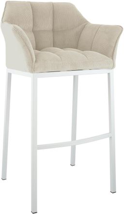 Clp Barhocker mit Lehne Damaso, Barstuhl gepolstert mit Cordbezug, Vierfu&szlig;gestell aus Metall, Tresenhocker bis 240 kg belastbar, Farbe:Creme, Gestell Farb
