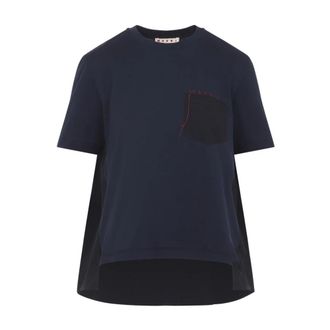 Marni Baumwoll-T-Shirt mit handgesticktem Logo - - Tops - Damen - Blau - XS