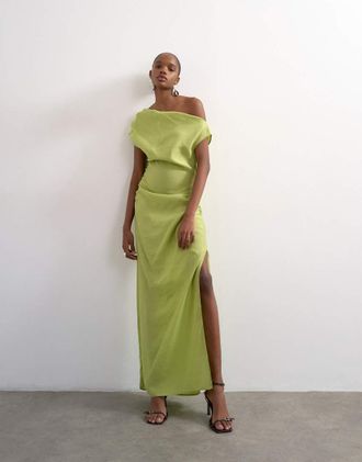 Topshop Robe mi-longue &agrave; &eacute;paules asym&eacute;triques - Vert