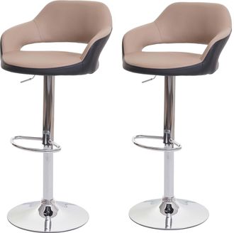 Mendler 2er-Set Barhocker HWC-F16, Barstuhl Tresenhocker Drehhocker, mit Lehne Kunstleder - Taupe-schwarz