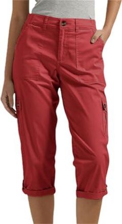 Generic Bermuda long pour femme - Style d&eacute;contract&eacute; - Pour l&eacute;t&eacute; et le printemps - Coupe droite - Avec poche - Ourlet roul&eacute; - Pantalon court, Rouge, XXL