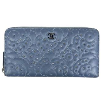 Chanel Portefeuille long Camellia Pre-owned (bi-pli) - Femme - Pre-owned - Bleu - Taille: ONE Size