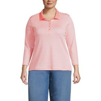 Lands End Supima-Poloshirt mit 3/4-&Auml;rmeln, Damen, Gr&ouml;&szlig;e:48-50 plus, Pink, Baumwolle, by Lands End