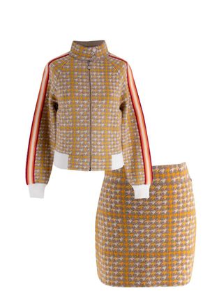 Barrie Yellow Houndstooth Cashmere Blend Jacket and Skirt Suit Size XS