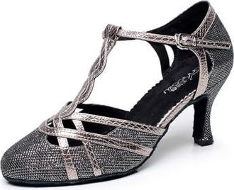 MGM-Joymod Chaussures de Danse pour Femme Bride en T Bout fermé Paillettes Synthétiques Soirée de Mariage Tango Salle de Bal Moderne Amérique Latine, L322 Gris N