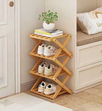 Generic Faltbares Schuhregal Schmaler Schuhst&auml;nder Platzsparender Holzst&auml;nder Aus Bambus Umweltfreundlich - Organizer Stabil F&uuml;r Flur Eingangsbereich Kein Auf
