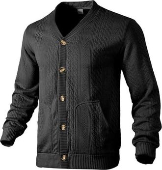 Generic Cardigan Jacquard &agrave; boutons pour hommes, unie, d&eacute;contract&eacute;, tricot, col en V, Business, confortable, chaud, veste pull n20