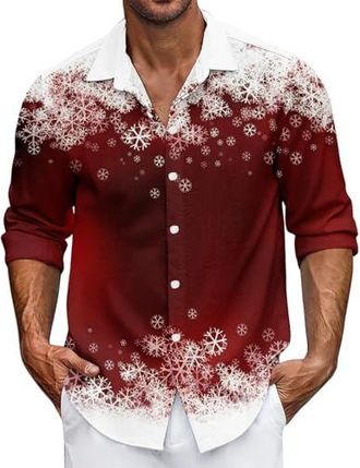 Generic Chemise de No&euml;l pour homme - Chemises habill&eacute;es pour f&ecirc;tes de vacances de No&euml;l - Manches longues - Imprim&eacute; neige - Chemise sapin de No&euml;l - T-shirt d&eacute;c