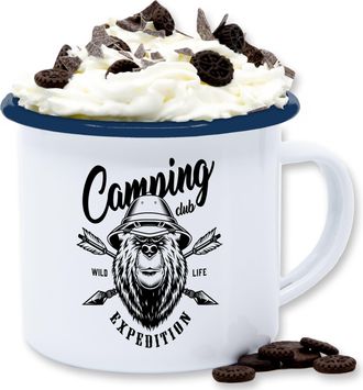 Shirtracer Emaille Tasse Blechtasse - Camping Tassen - Wild Life Expedition Club - Camper Geschenk - 300 ml - Wei&szlig; Blau - campingfans f&uuml;r geschenke motiv