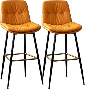 Generic Barhocker, 2er-Set Bequeme, gepolsterte K&uuml;chenhocker aus PU-Leder mit Metallgestell, Farbe: Camel, H&ouml;he: 65/75 cm