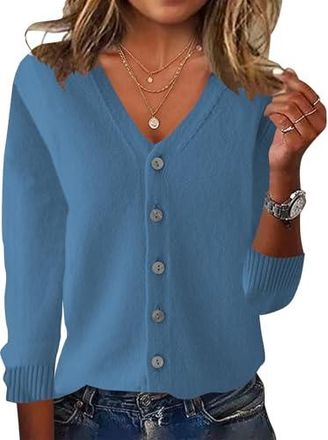 ORANDESIGNE Gilet Femme Cardigan Court avec Boutons Col en V Manches Longues Ouvert sur Le Devant pour Un Style Chic et Elegant Automne Hiver V&ecirc;tements Adapt&eacute; &agrave; T