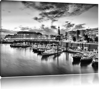 Pixxprint Hamburger Hafen am Abend, Größe: 60x40cm, Leinwandbild, fertig gespannt, Wandbild, Dekoration, Kunstdruck, kein Poster