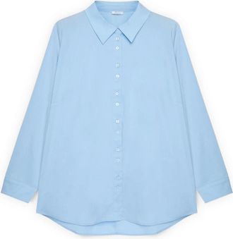 Fiorella Rubino Femme, Blouses et Chemises, Bleu, Taille: 44 FR Chemise Classique en Popeline de Coton